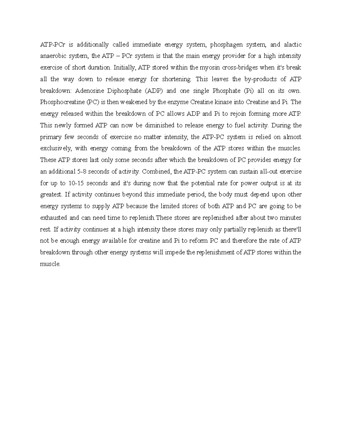 ATP - good for sport - ATP-PCr is additionally called immediate energy ...