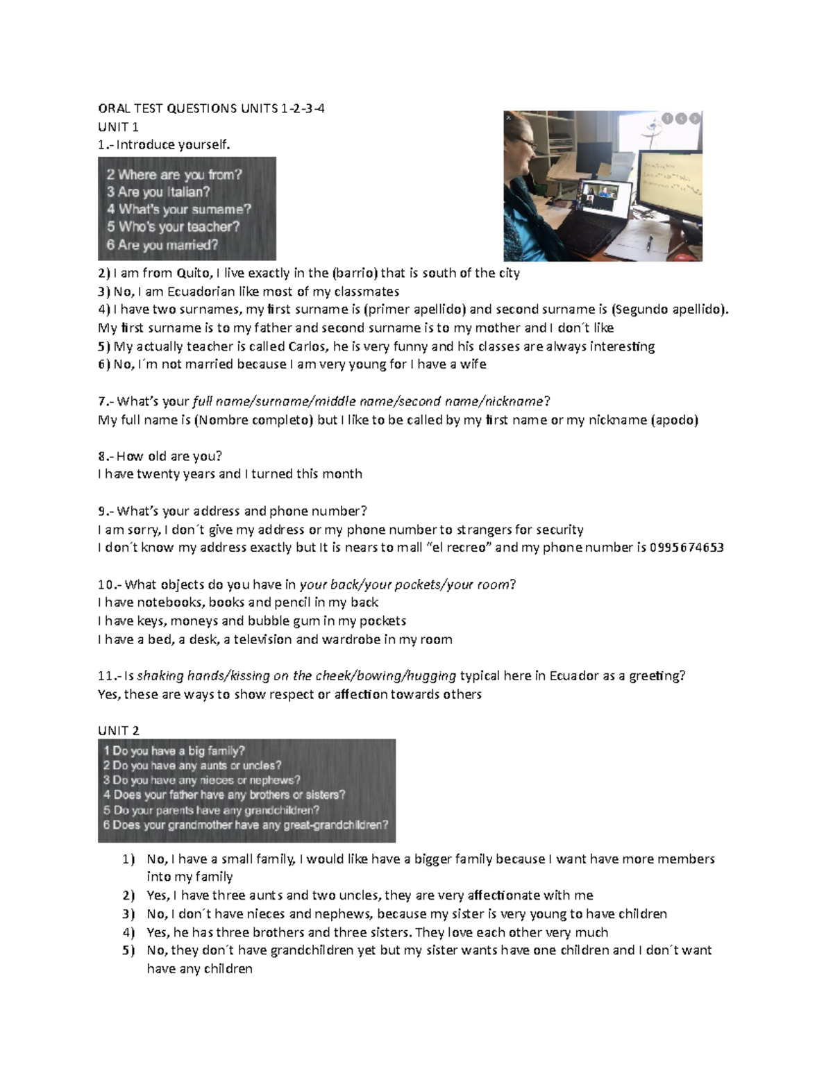 Oral test Level I-II Units 1-2-3-4 Practice for Test - ORAL TEST ...