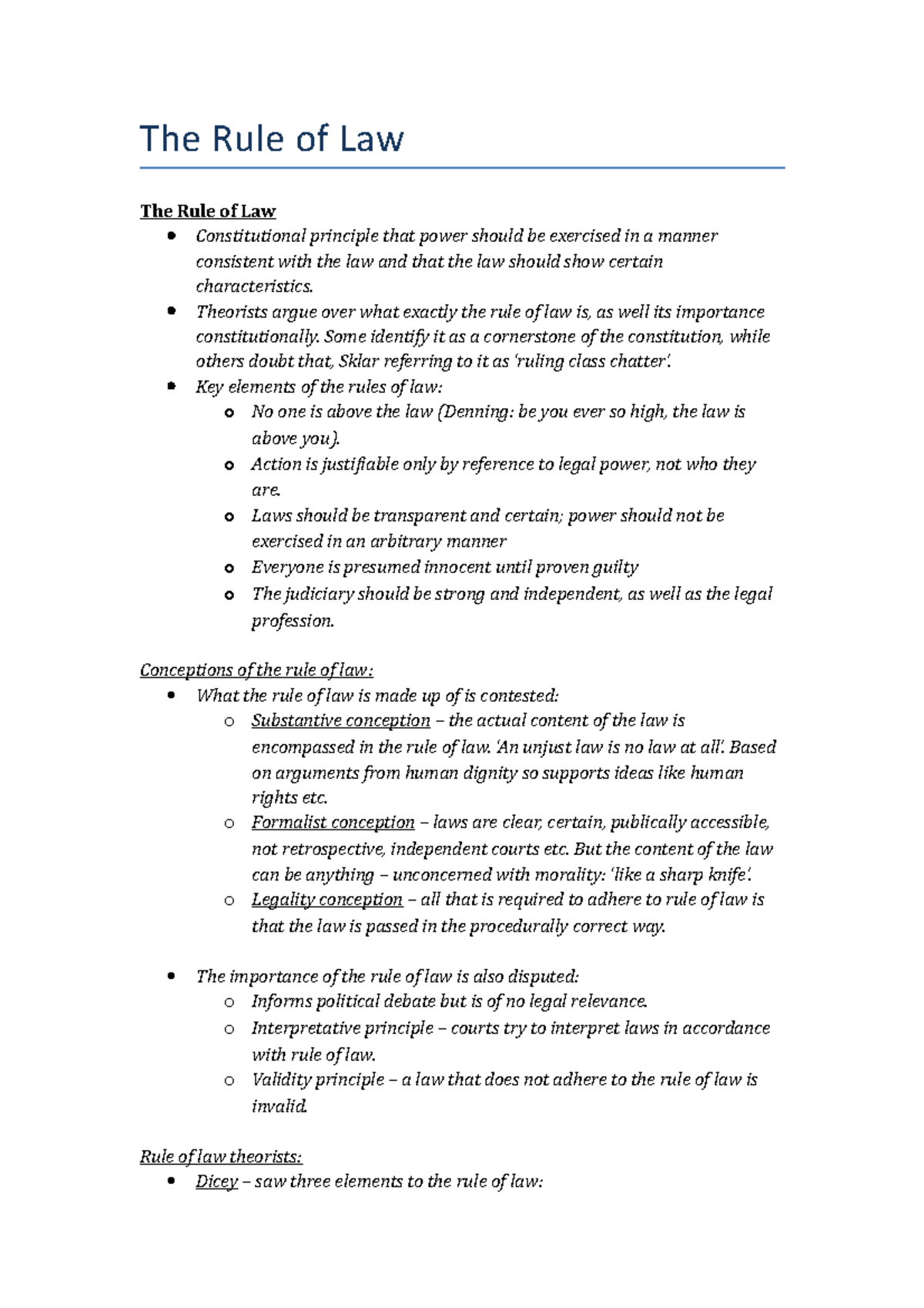 The Rule of Law - notes - The Rule of Law The Rule of Law ...