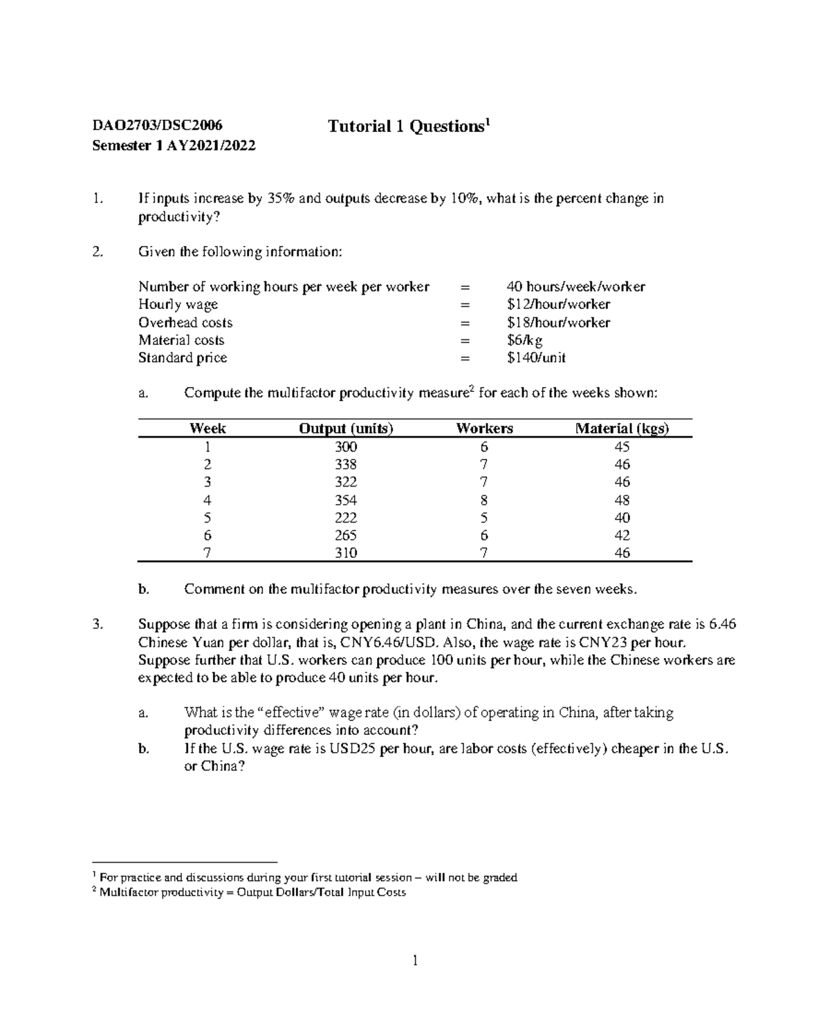 DAO Tutorial Questions Compiled - DAO2703/DSC2006 Tutorial 1 Questions 1 Semester 1 AY2021/ If ...