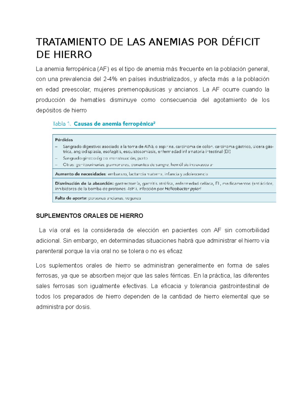 Tratamiento DE LAS Anemias POR Déficit DE Hierro - TRATAMIENTO DE LAS ...