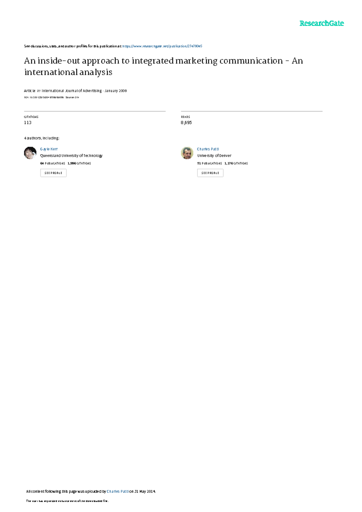 An inside-out approach to integrated marketing com - See discussions ...