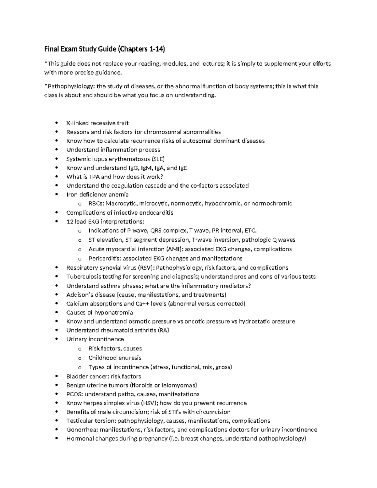 Final exam study guide - Final Exam Study Guide (Chapters 1-14) *This ...