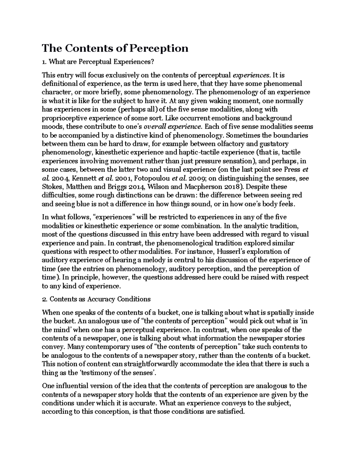 Lecture in The Contents of Perception - The Contents of Perception What ...