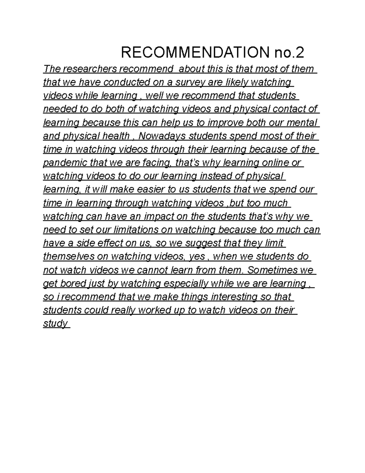 Recommendation , analysis and presentation - RECOMMENDATION no. The ...