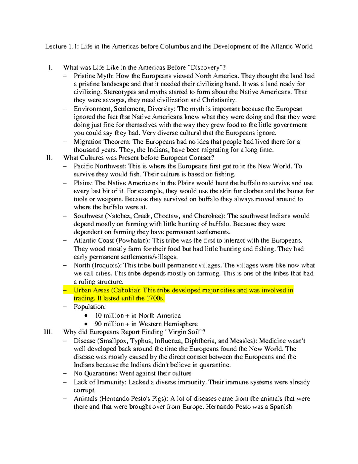 Hist Of U.S. To 1877 - Lecture notes - Lecture 1.1 - Lecture 1: Life in ...