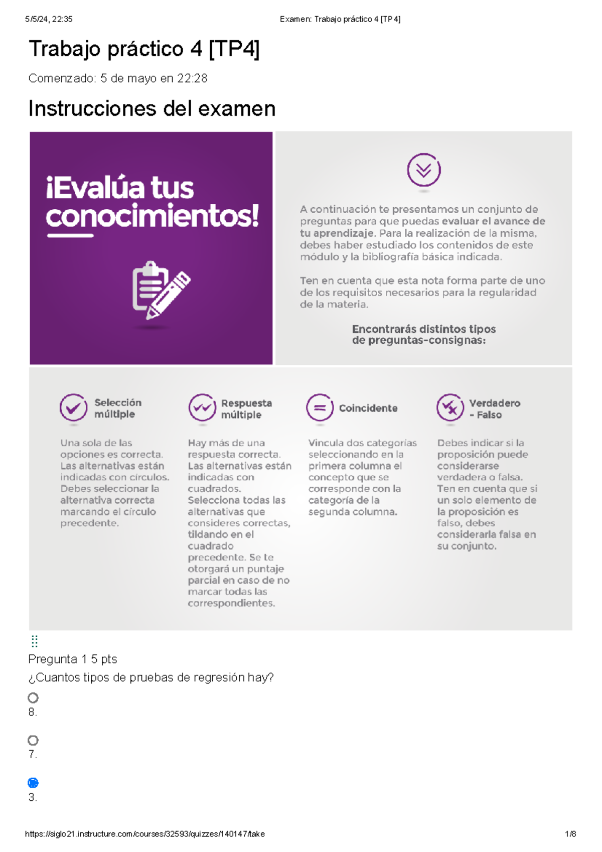 Trabajo Práctico 4 [TP4] - 85% - Trabajo práctico 4 [TP4] Comenzado: 5 de mayo en 22 ...