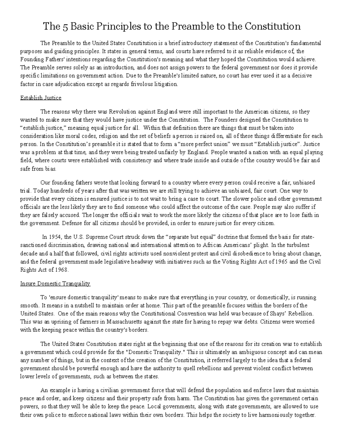 The 5 Basic principles to the Preamble to the Constitution - It states ...