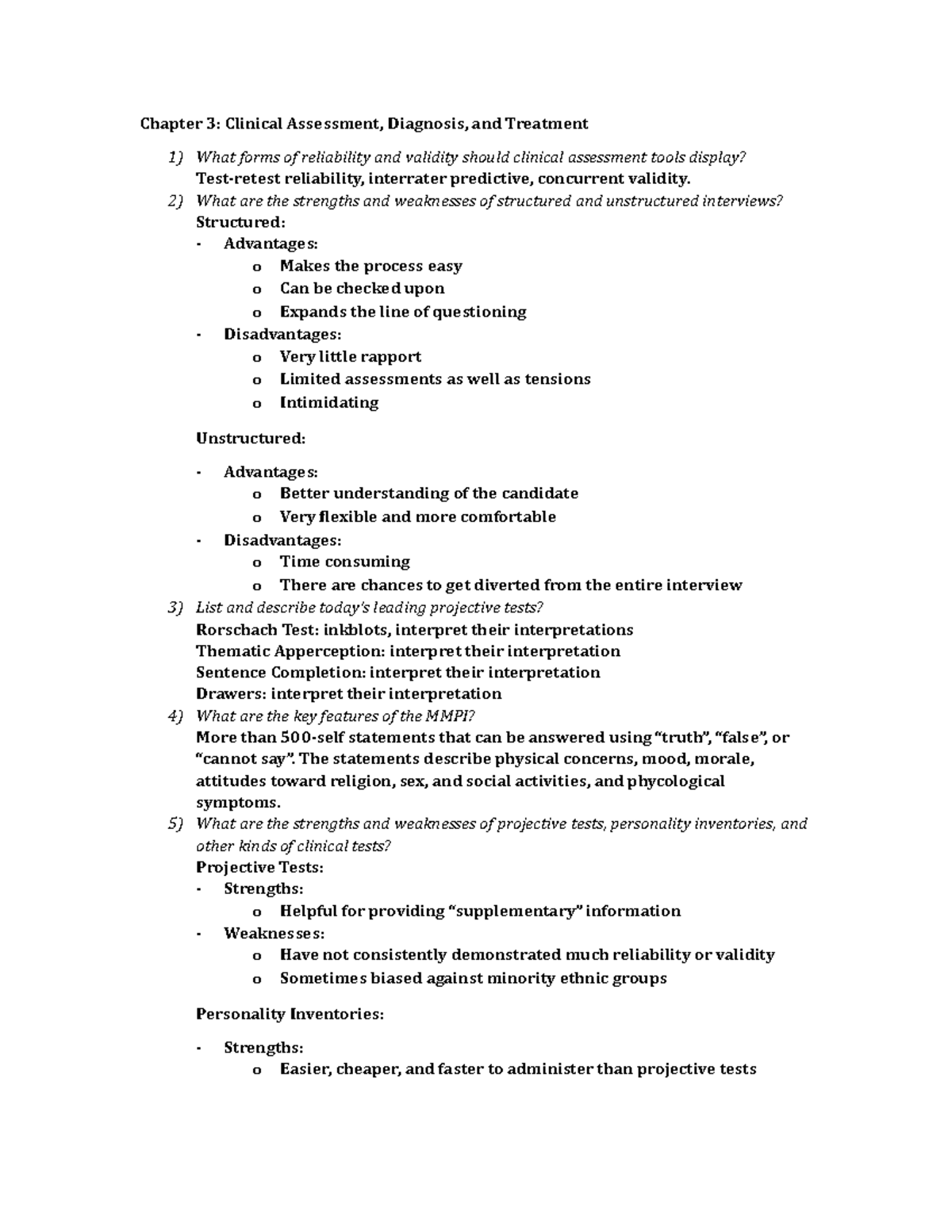 Chapter 3-Abnormal Psychology - Chapter 3: Clinical Assessment ...