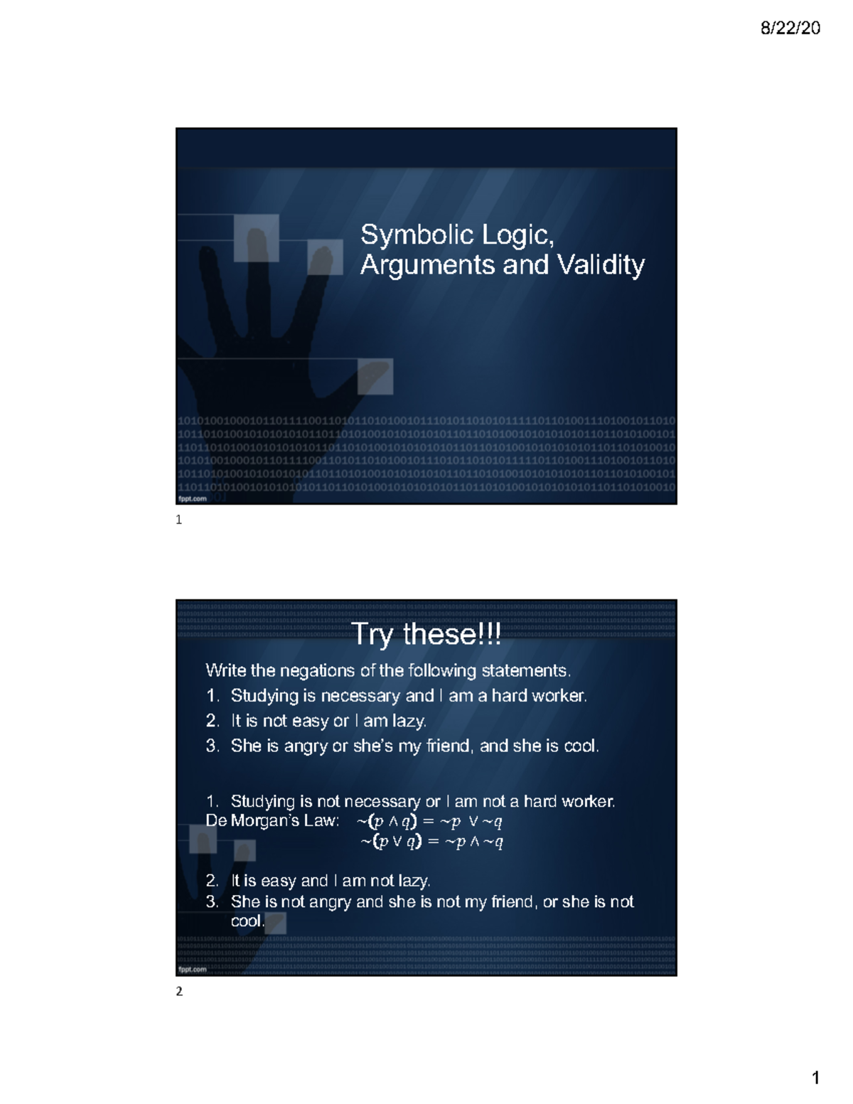 Symbolic Logic Arguments And Validity Symboliclogic Argumentsand Validity 1 Try These