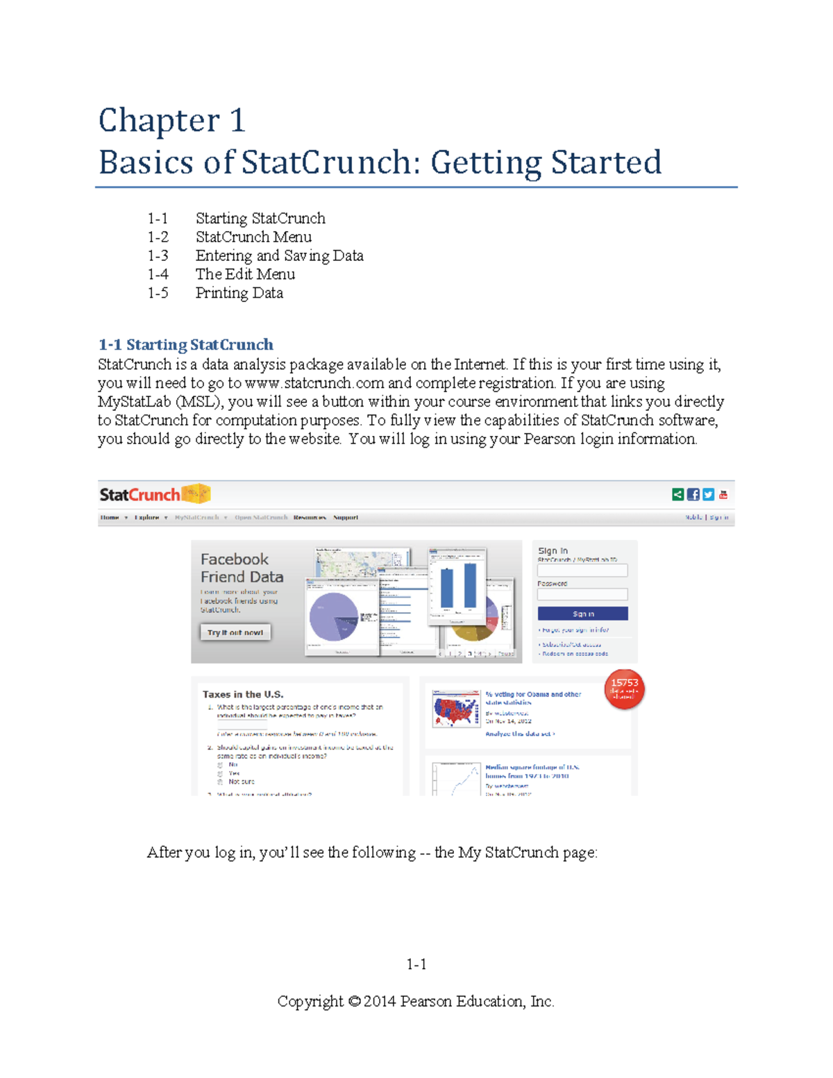 Statistics Ch1 - ch 1 - 1- Chapter 1 Basics of StatCrunch: Getting ...