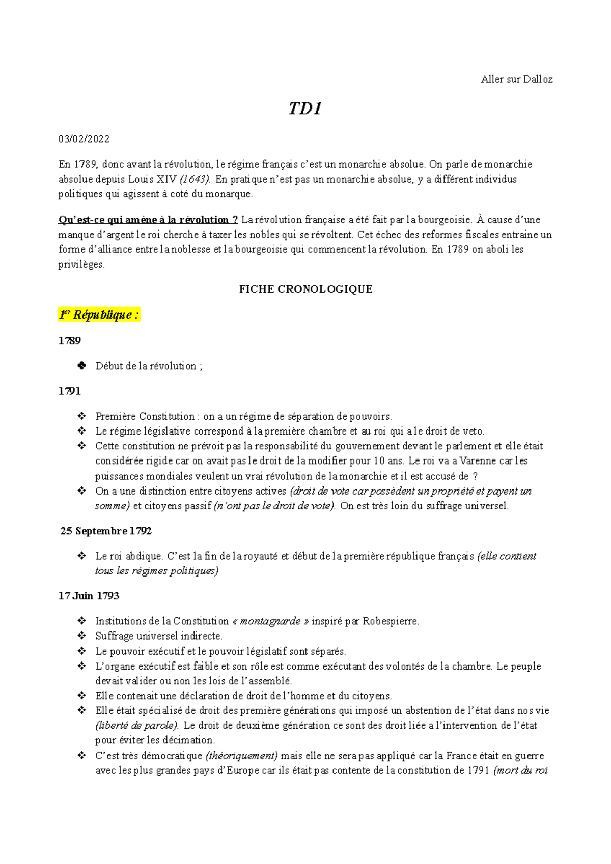 TD1 - TD1 - Aller sur Dalloz TD 03/02/ En 1789, donc avant la ...
