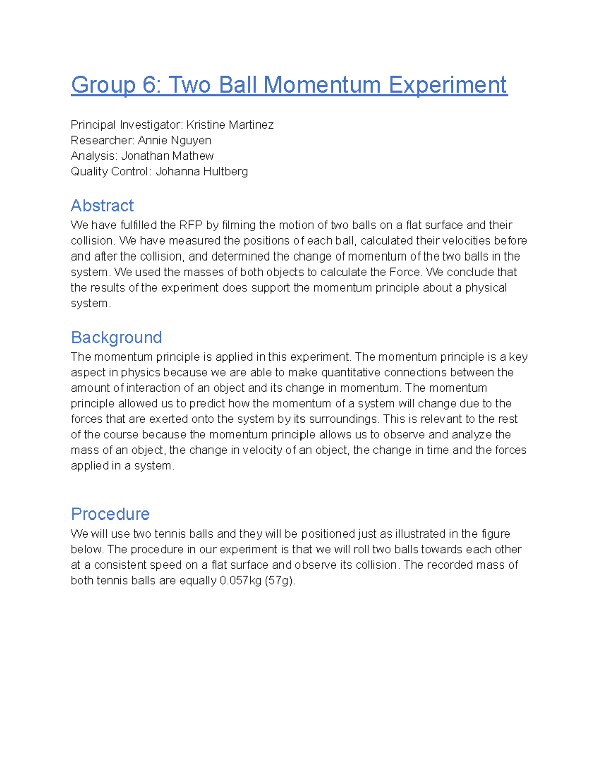Group 6 Two Ball Momentum Experiment - Group 6: Two Ball Momentum ...