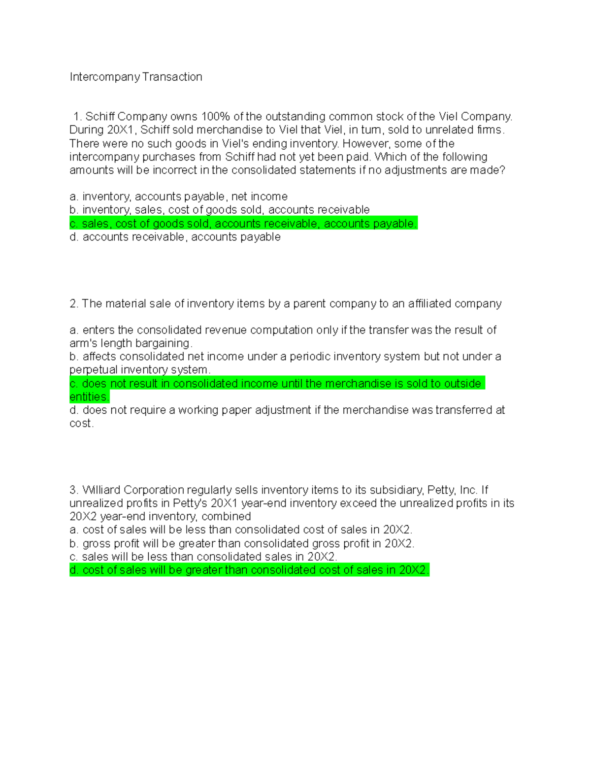 Intercompany Transaction 1 - Intercompany Transaction Schiff Company ...