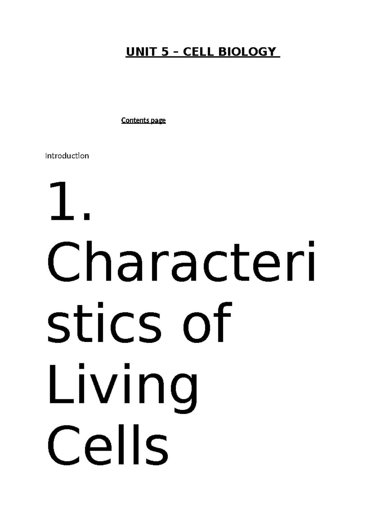 Cell biology - final draft - UNIT 5 – CELL BIOLOGY Contents page ...