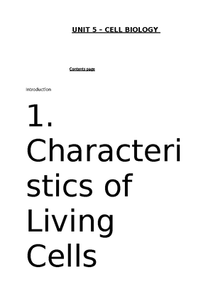 Unit 5 - Cell Biology - Contents Introduction - Studocu