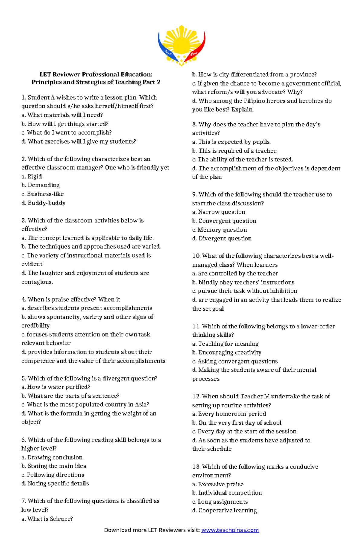 Principles AND Strategies OF Teaching PART 2 (www - LET Reviewer ...