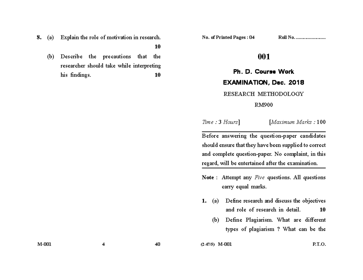 Research Methodology Sample Paper-2 - (2-47/5) No. of Printed Pages ...