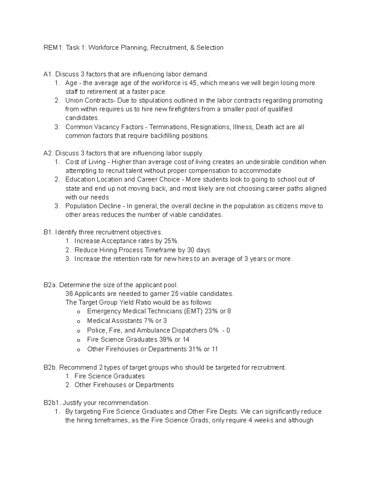 REM1 - Task 1 - Essay - REM1: Task 1: Workforce Planning, Recruitment ...