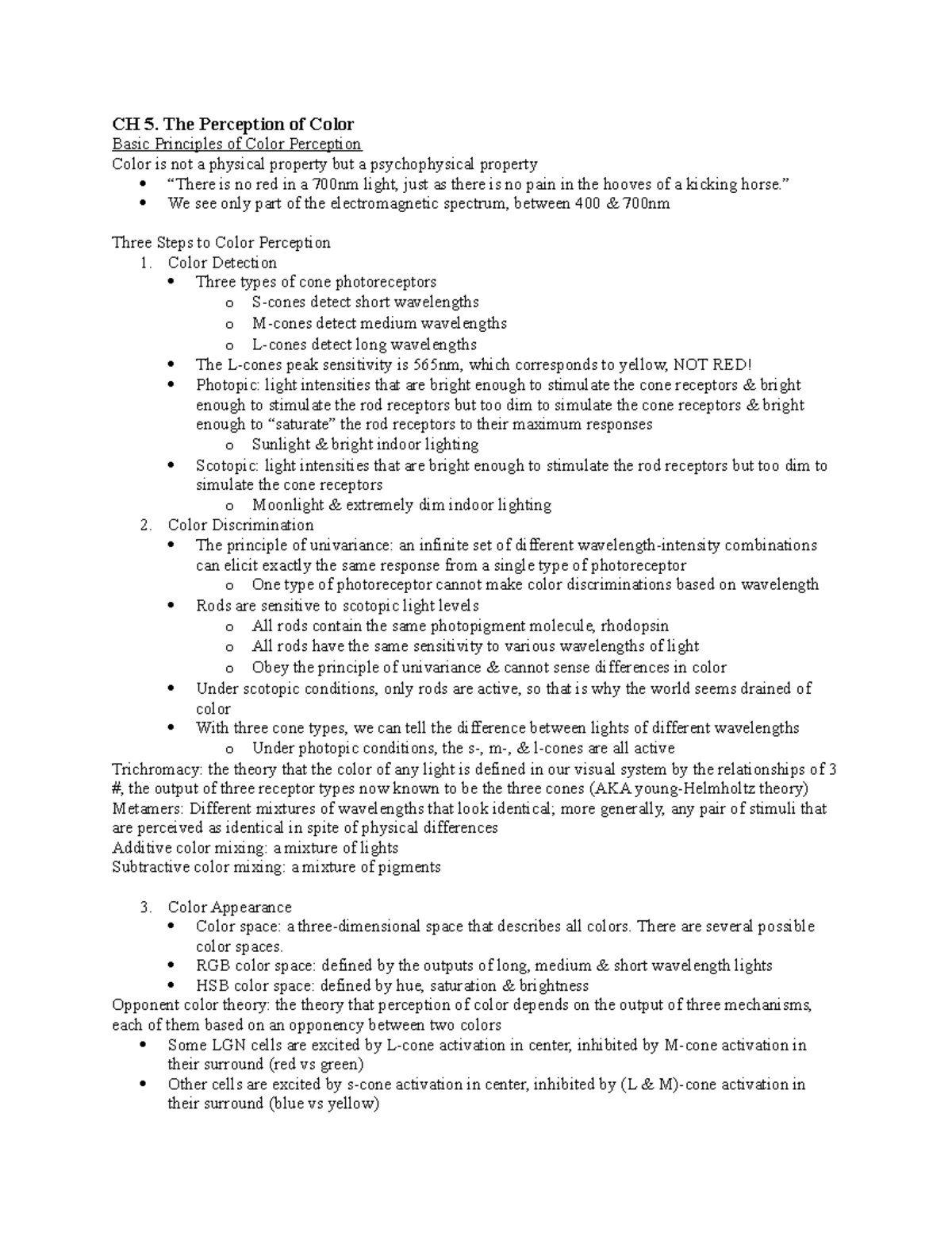 EXP 3204 CH 5 - Shannon whitten - CH 5. The Perception of Color Basic ...
