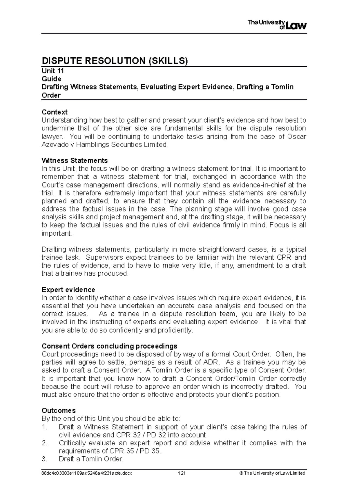 WS 11 - LPC Dispute Resolution WS 11 - DISPUTE RESOLUTION (SKILLS) Unit ...