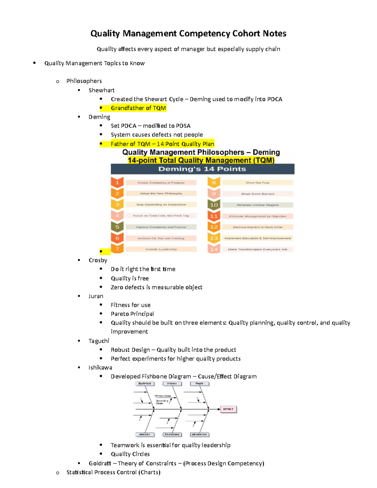 C720 Notes - Quality Management Competency Cohort Notes Quality affects ...