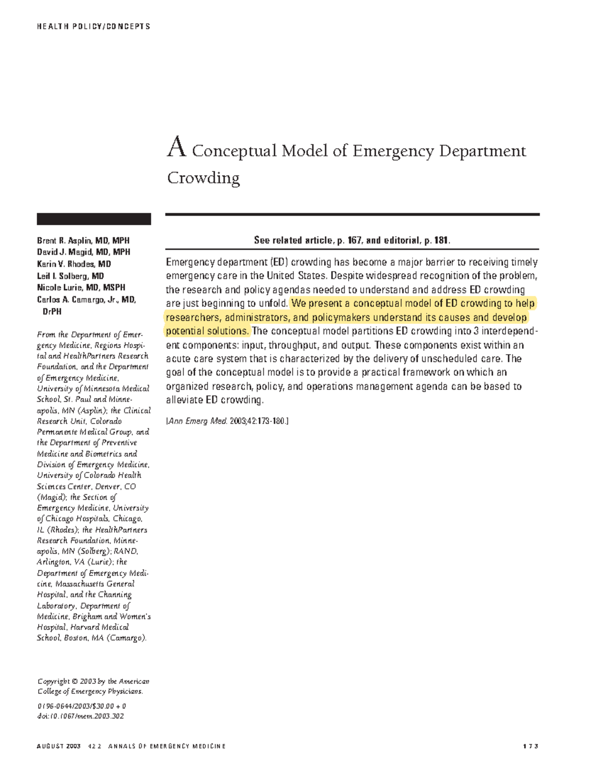 Asplin - Operations Management - H E A L T H P O L I C Y / C O N C E P ...