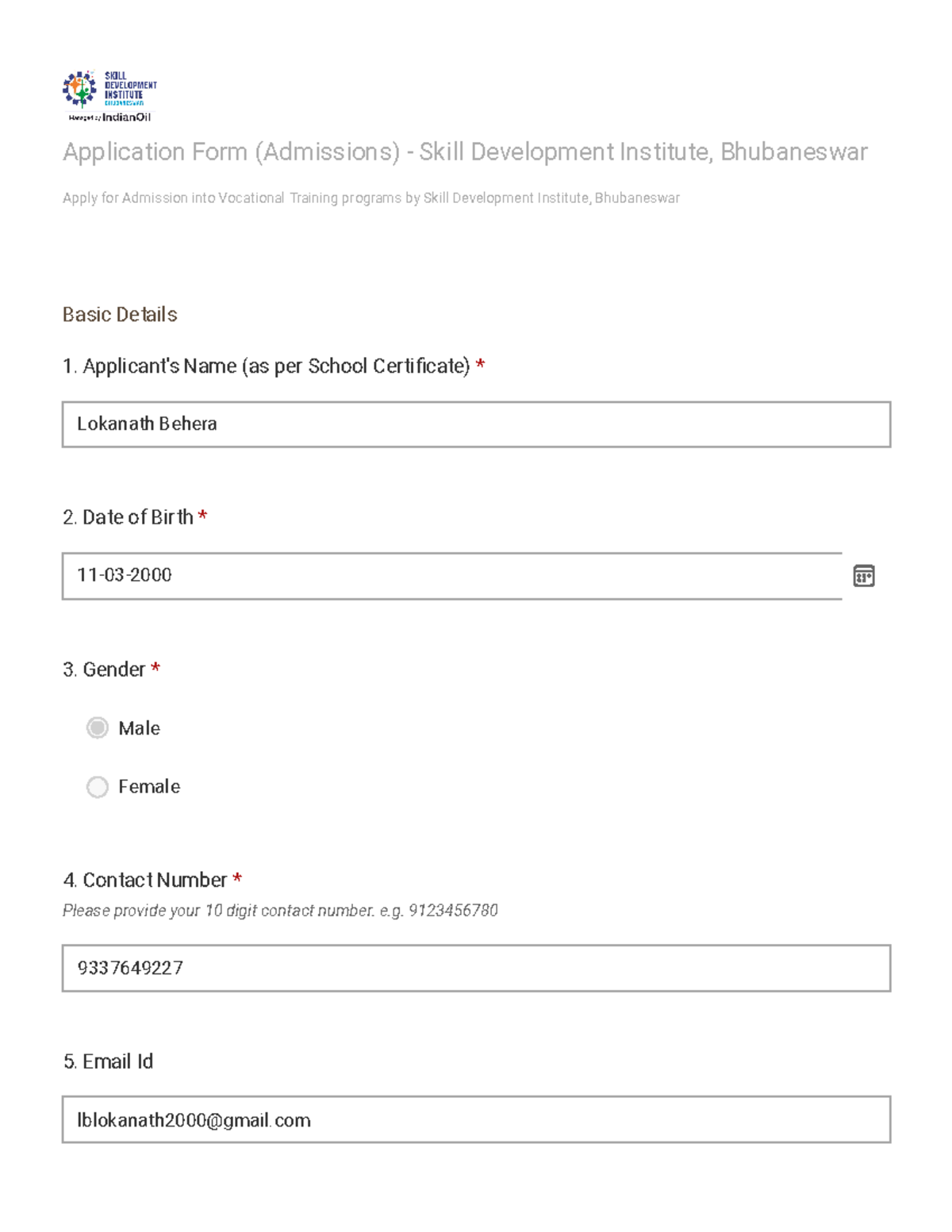 Application Form (Admissions) - Skill Development Institute ...