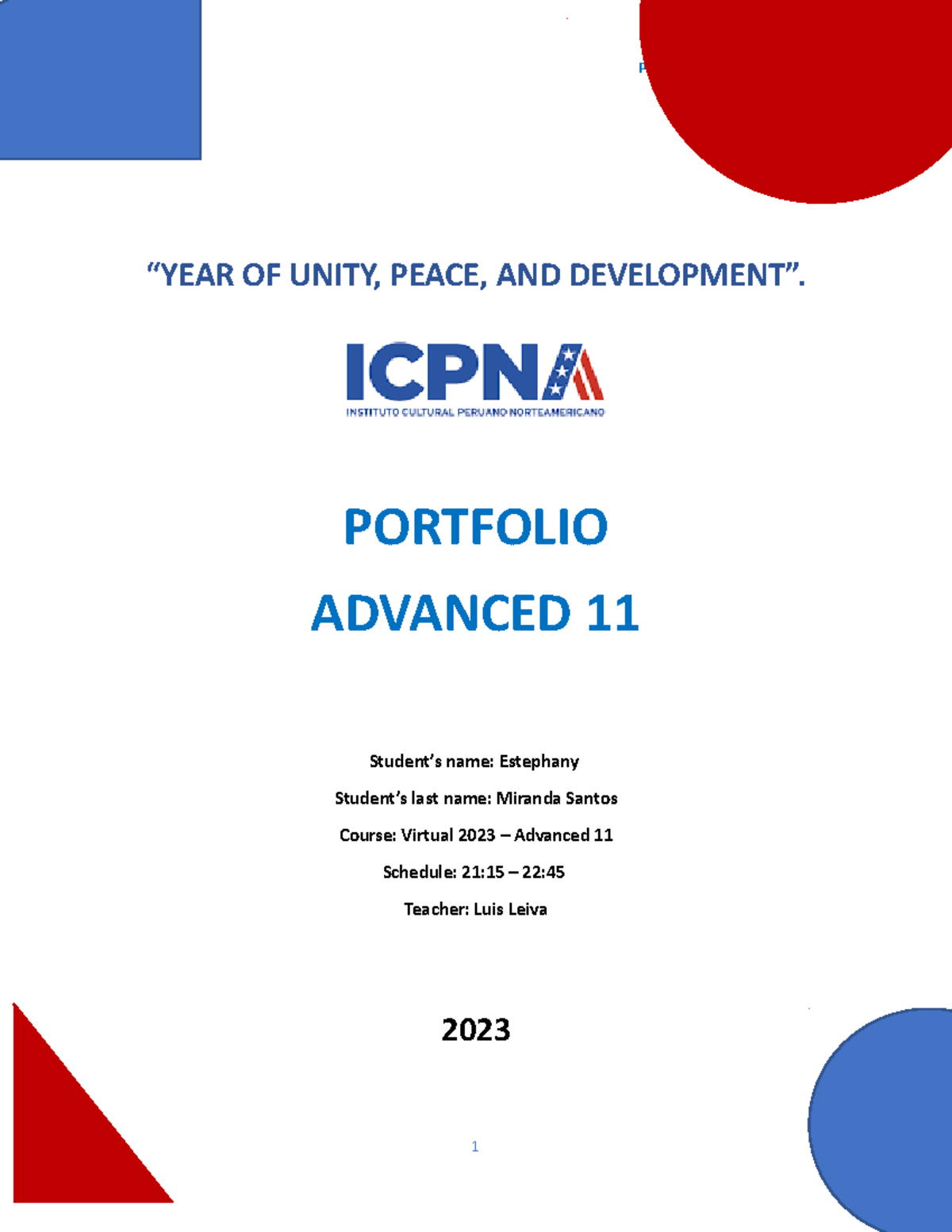Portfolio 11 - icpna - “YEAR OF UNITY, PEACE, AND DEVELOPMENT ...
