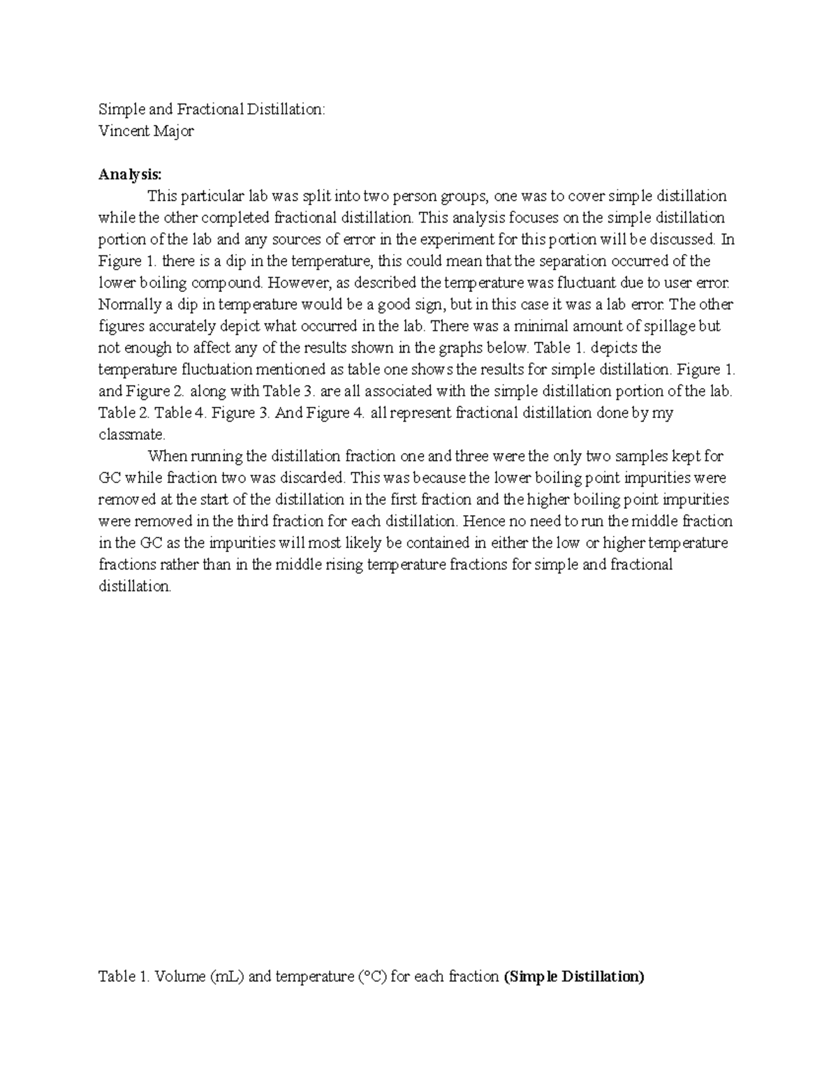 3rd chem post lab - Simple and Fractional Distillation: Vincent Major ...