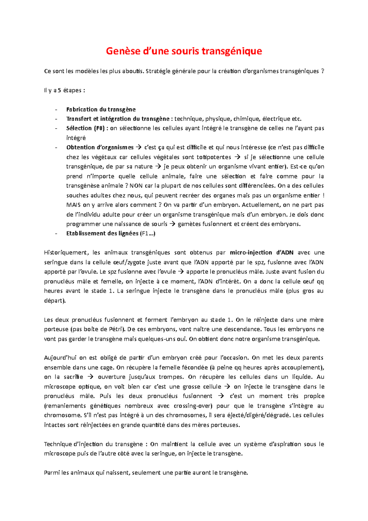 Genèse d’une souris transgénique - Genèse d’une souris transgénique Ce ...