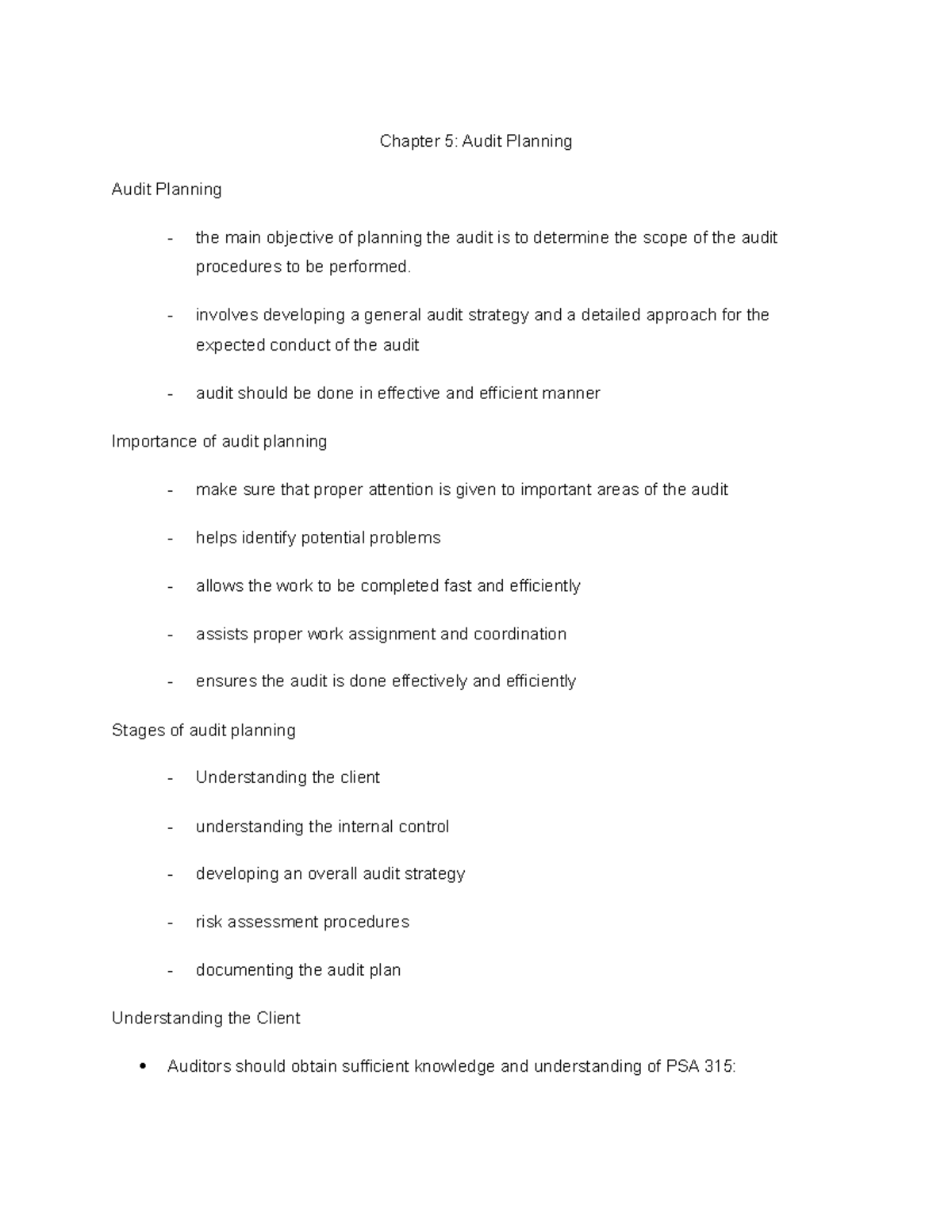 Chapter 5 Lecture Notes On Auditing Assurance And Engagement Prof Barillo Chapter 5 Audit