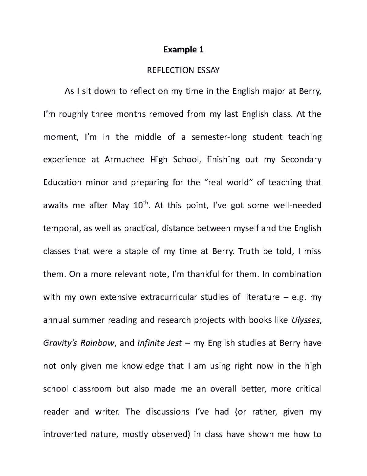 Reflective essay example 01 - Example 1 REFLECTION ESSAY As I sit down ...