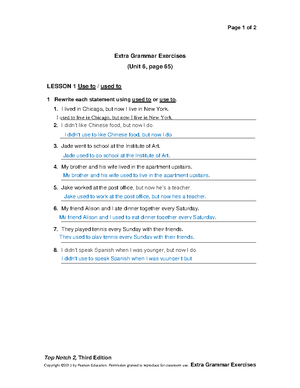 Extra grammar exercises lesson 1 UNIT 9 - Top Notch 2, Third Edition Copyright ©2015 by Pearson ...