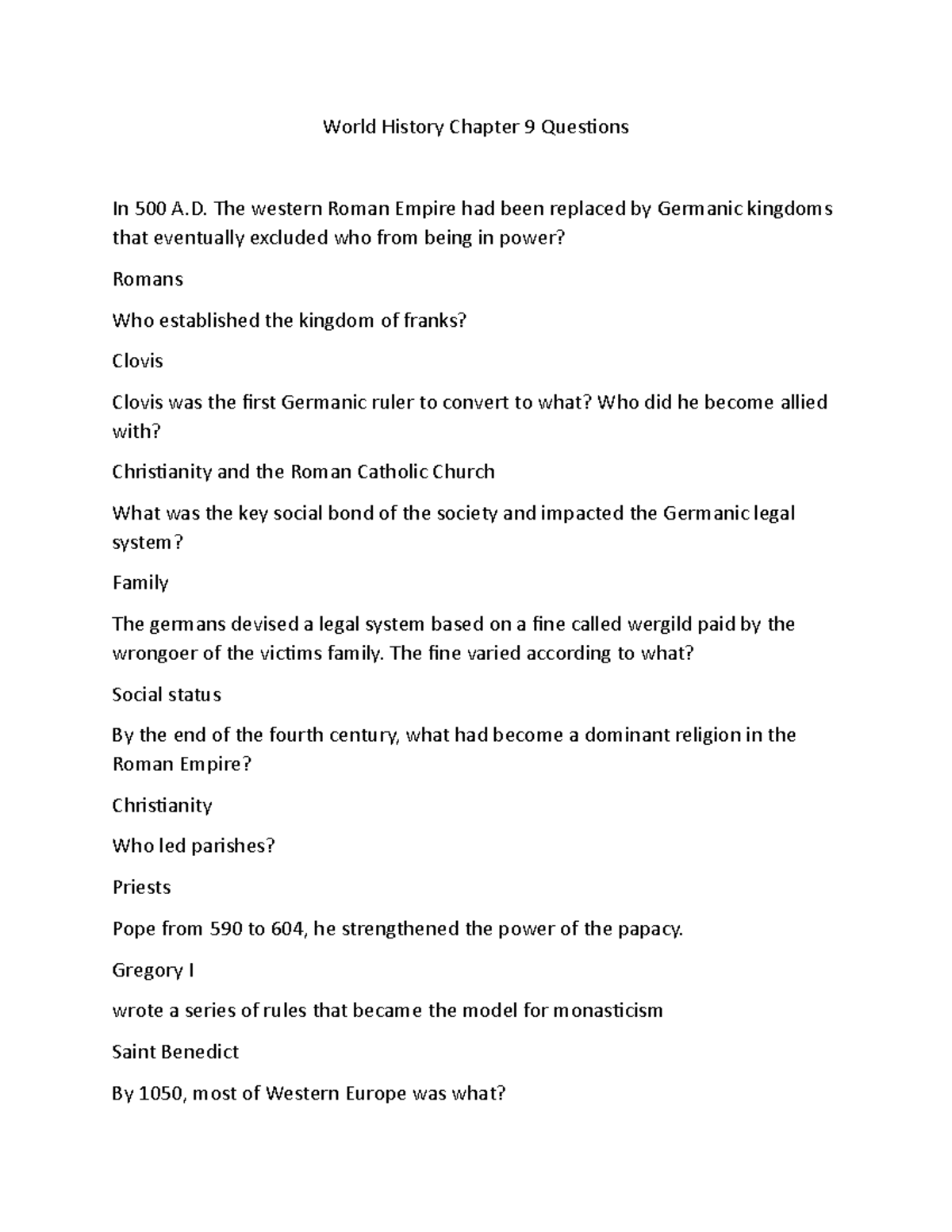 World History Chapter 9 Questions - World History Chapter 9 Questions ...