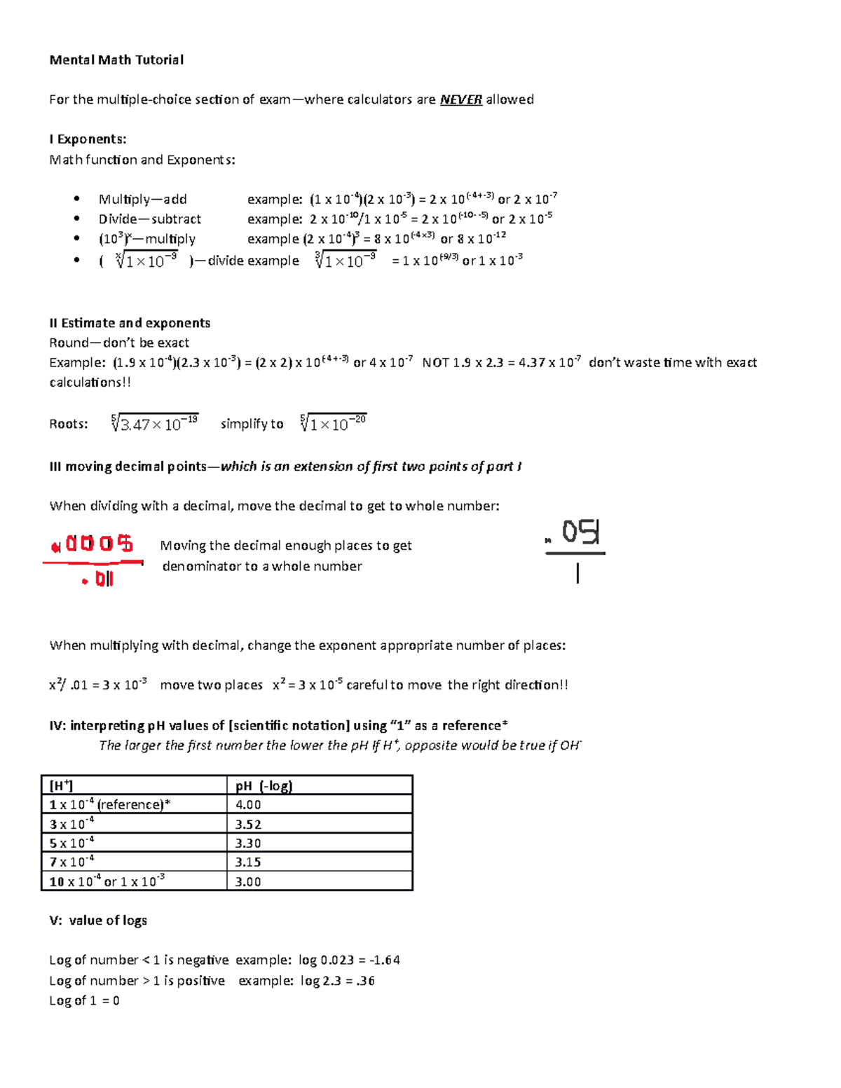 Mental Math Tutorial - Lecture notes 19 - Mental Math Tutorial For the ...