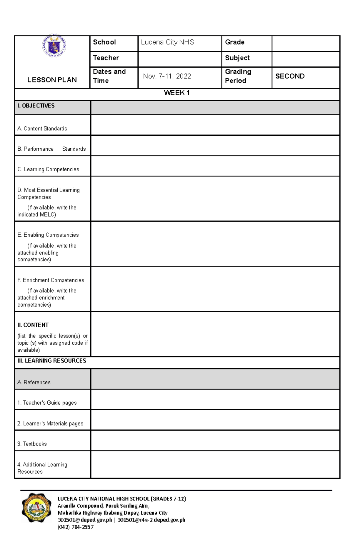 LP Pivot IDEA Template-portrait - LESSON PLAN School Lucena City NHS ...