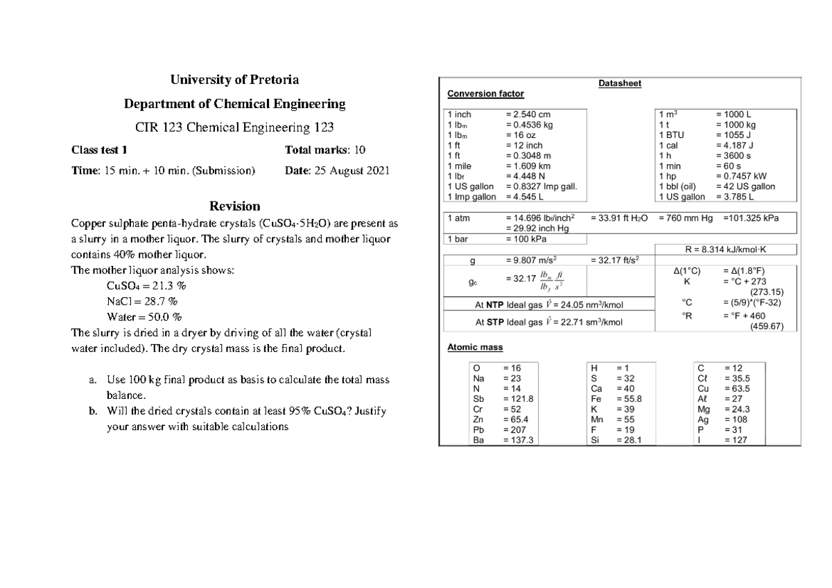 CIR 123 Class test 1 2021 - University of Pretoria Department of ...