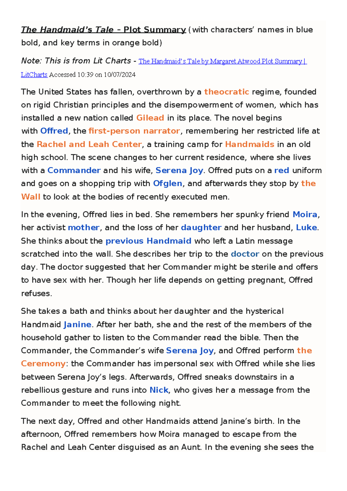 The Handmaid's Tale Plot Summary - The Handmaid’s Tale – Plot Summary ...