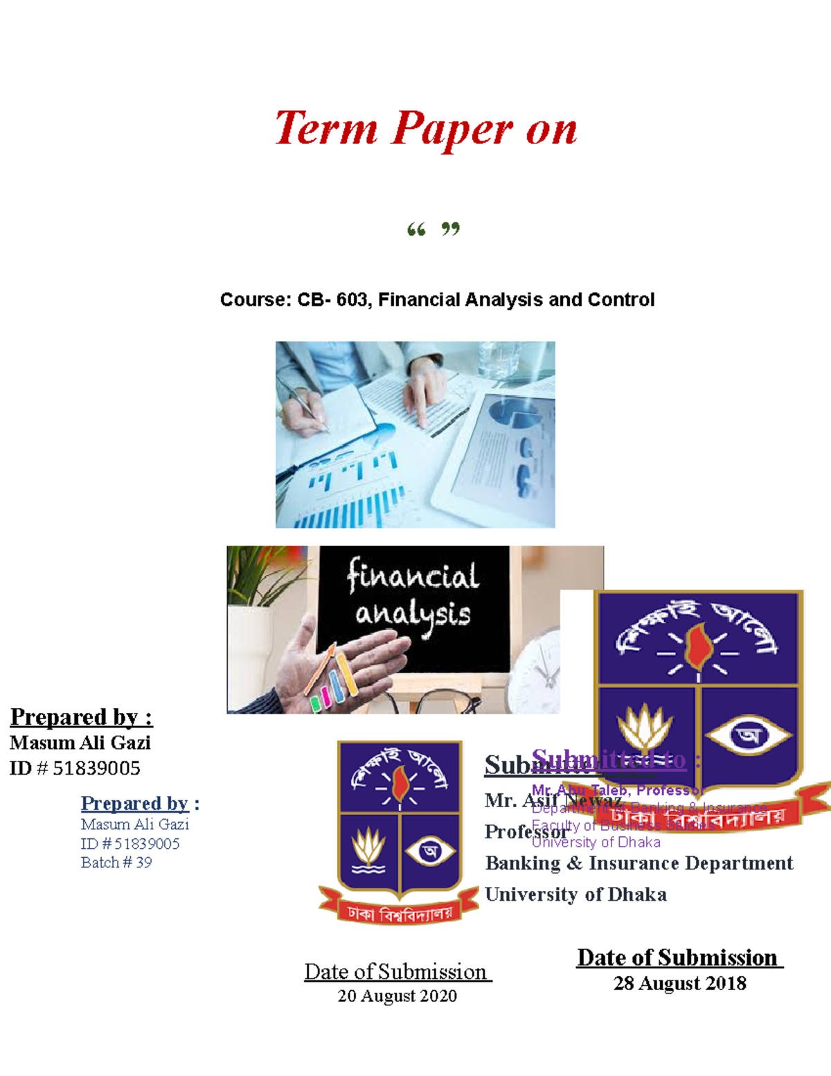 Fin-control - Bangladesh - Term Paper on “ ” Course: CB- 603, Financial ...