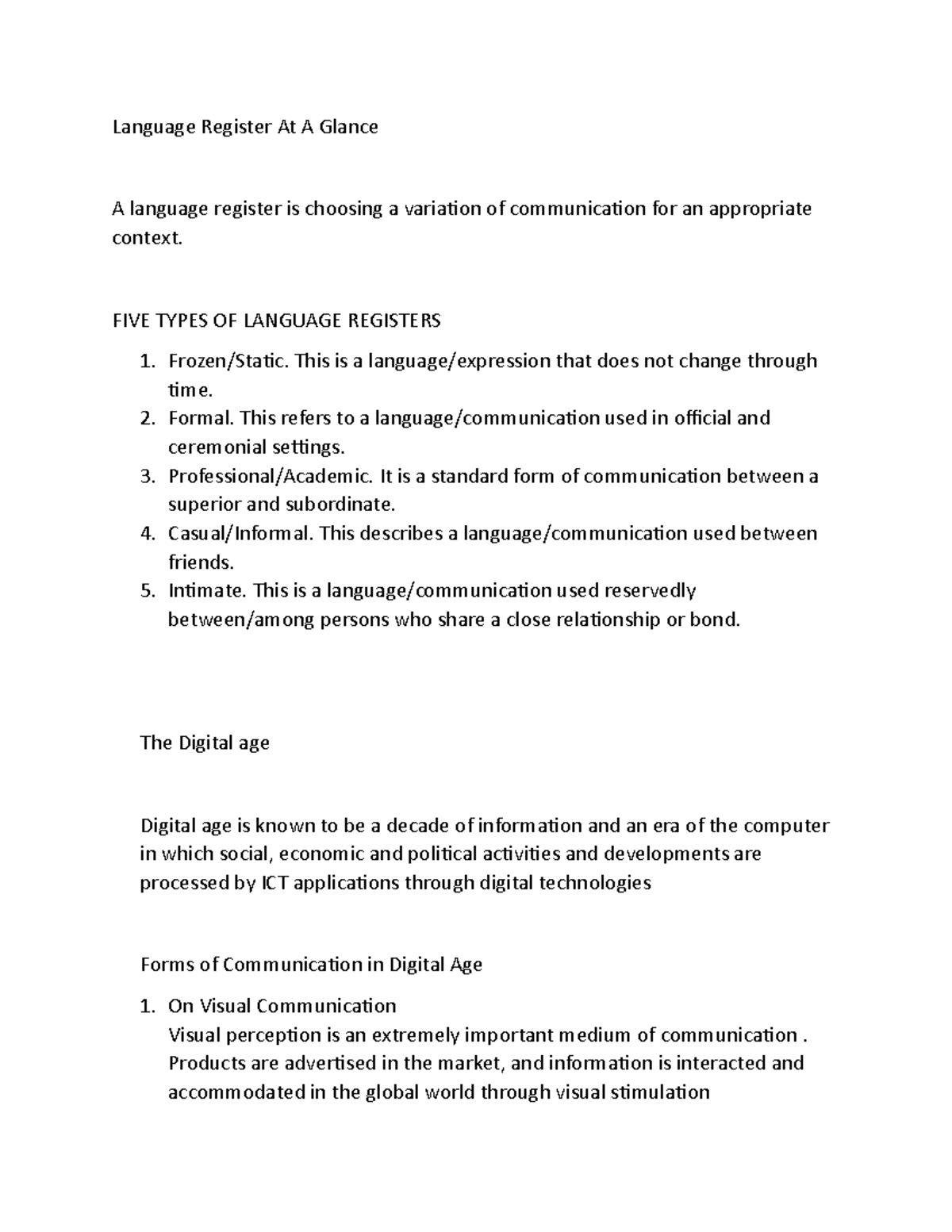 Language register at a glance - Language Register At A Glance A ...