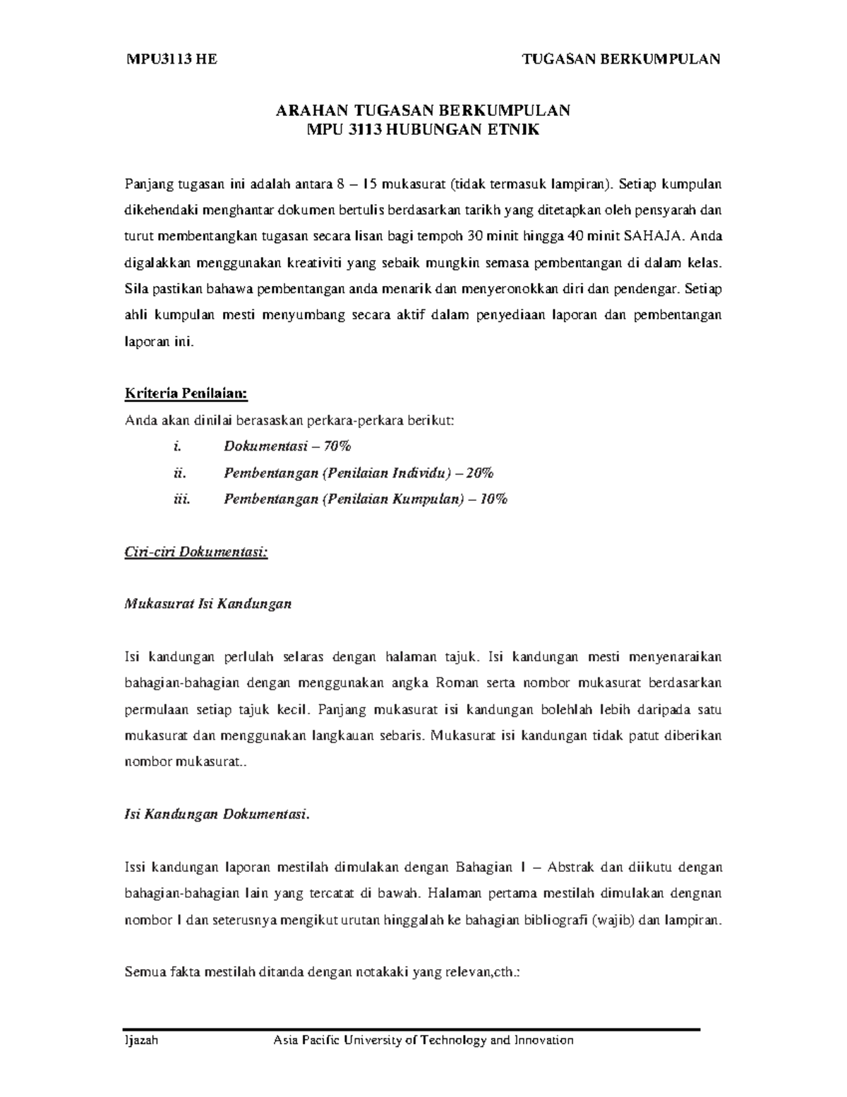 Report Writing-new - asd - ARAHAN TUGASAN BERKUMPULAN MPU 3113 HUBUNGAN ...