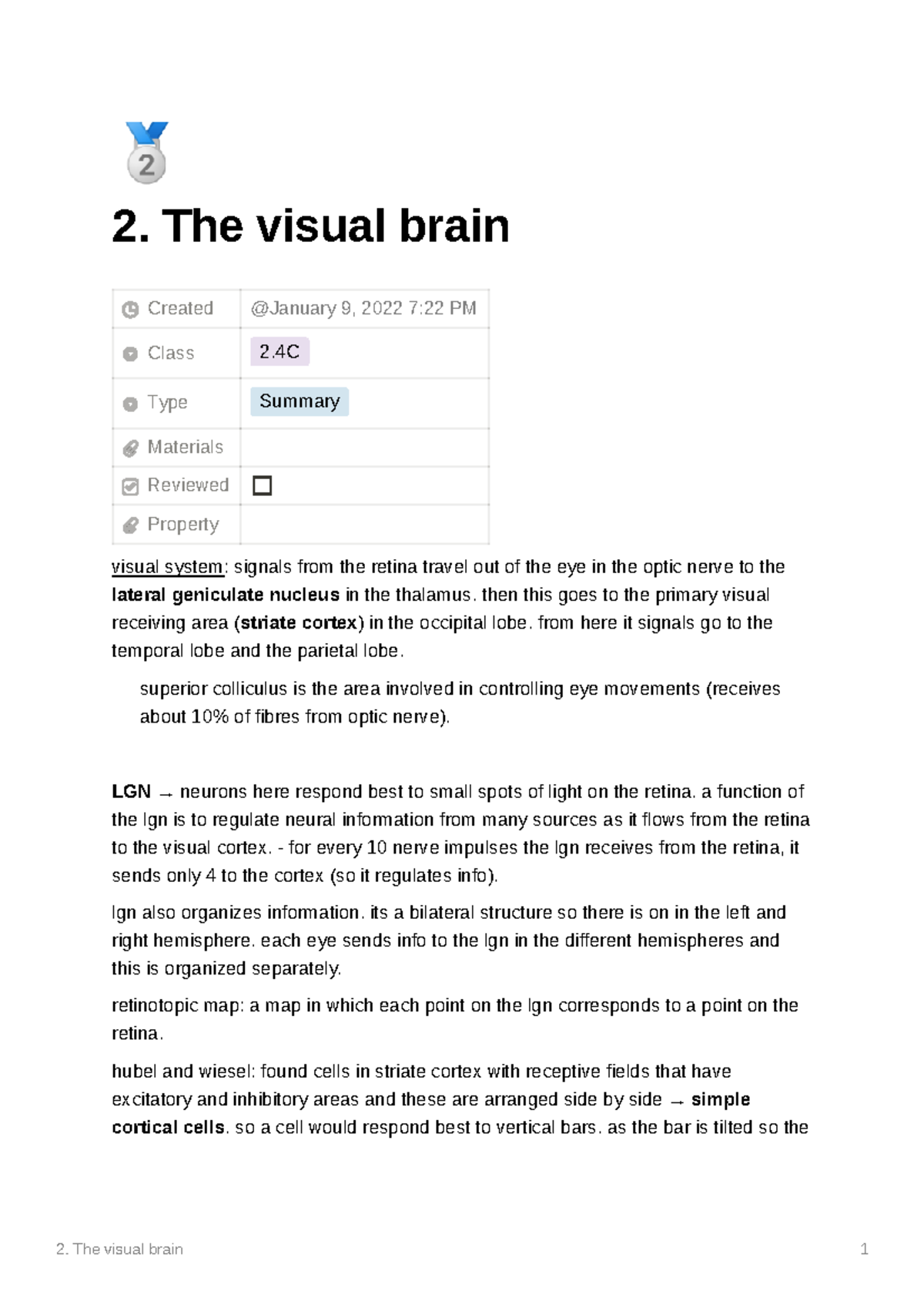 Problem 2 the visual brain - The visual brain 1 🥈 2. The visual brain ...