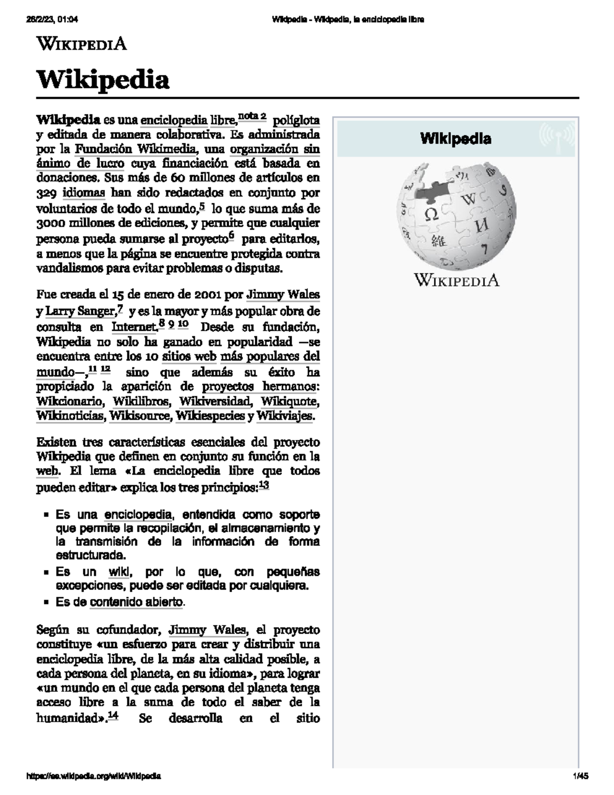Wikipedia - Wikipedia, la enciclopedia libre - Studocu