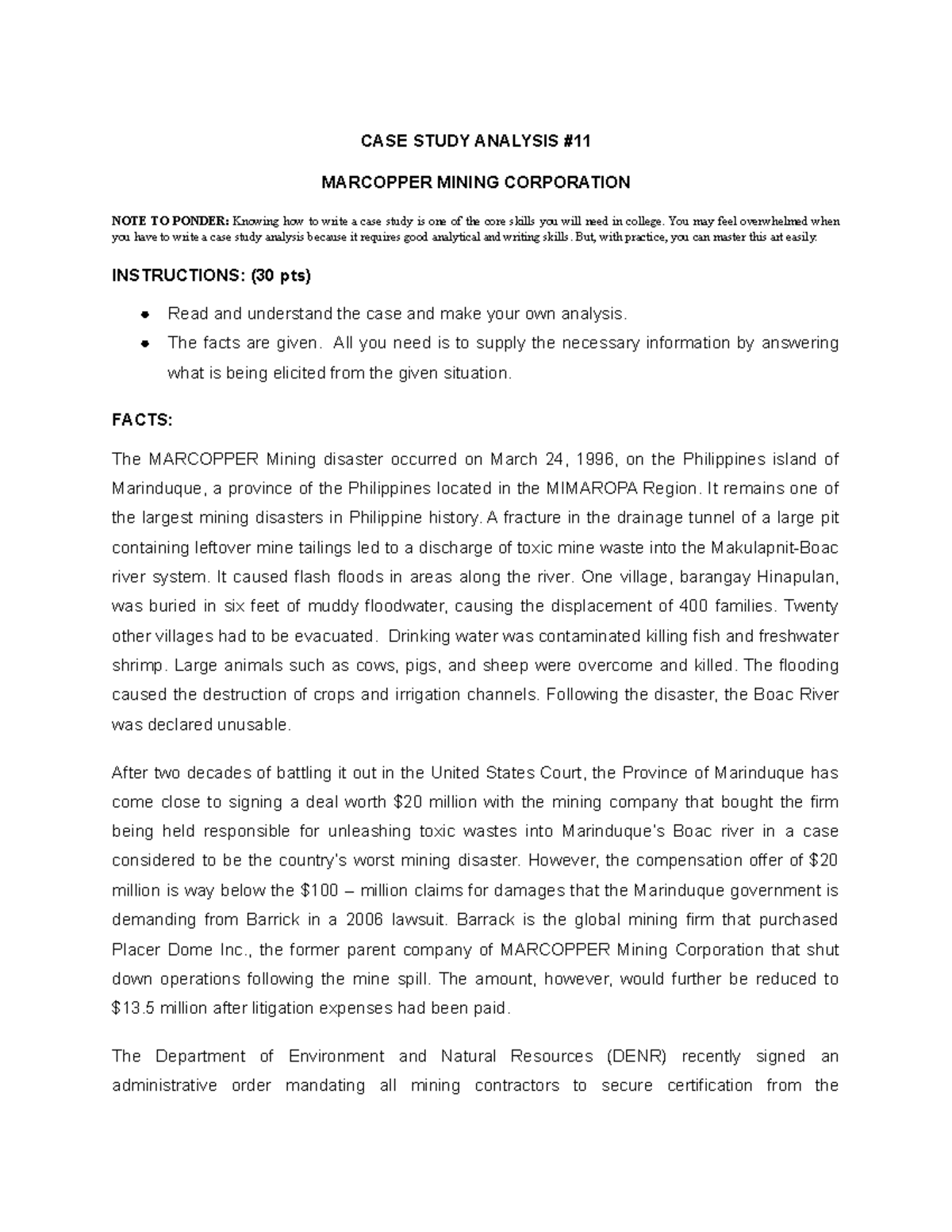 CASE Study Analysis #11 Marcopper Mining Corporation - CASE STUDY ...