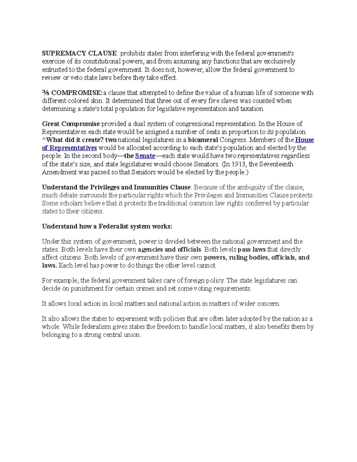 4 Polisci Study Guide - Assorted notes. - SUPREMACY CLAUSE: prohibits ...