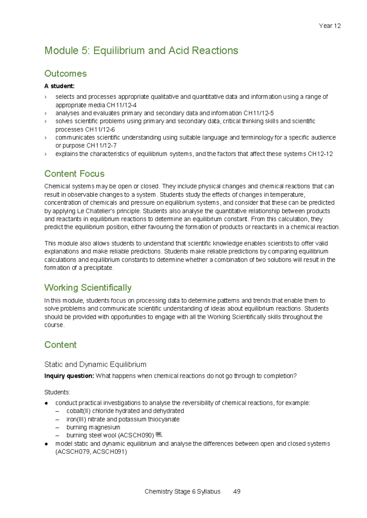 Chemistry Module 5-8 content - Module 5: Equilibrium and Acid Reactions ...