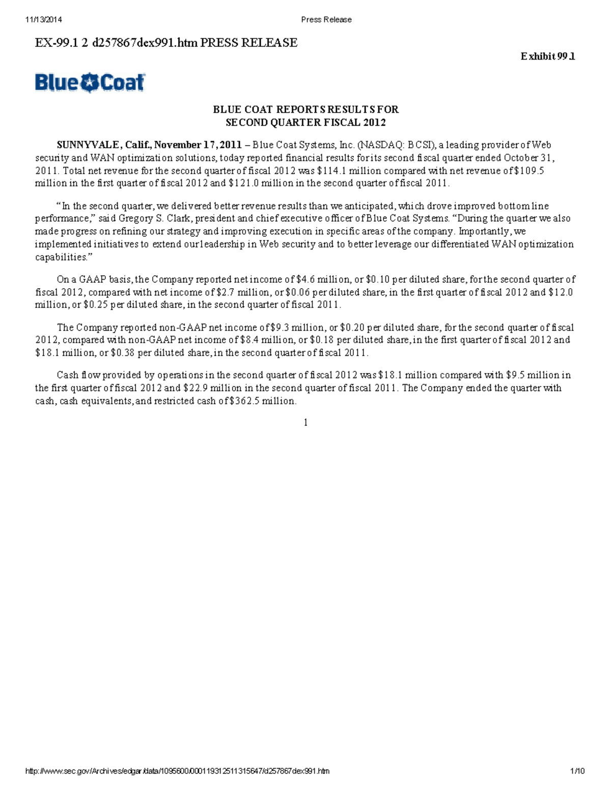 Q2 2012 PR - .... - EX-99 2 d257867dex991 PRESS RELEASE Exhibit 99 ...