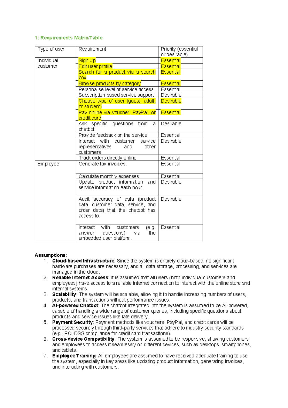 Template for the requirements table-matrix - 1: Requirements Matrix ...