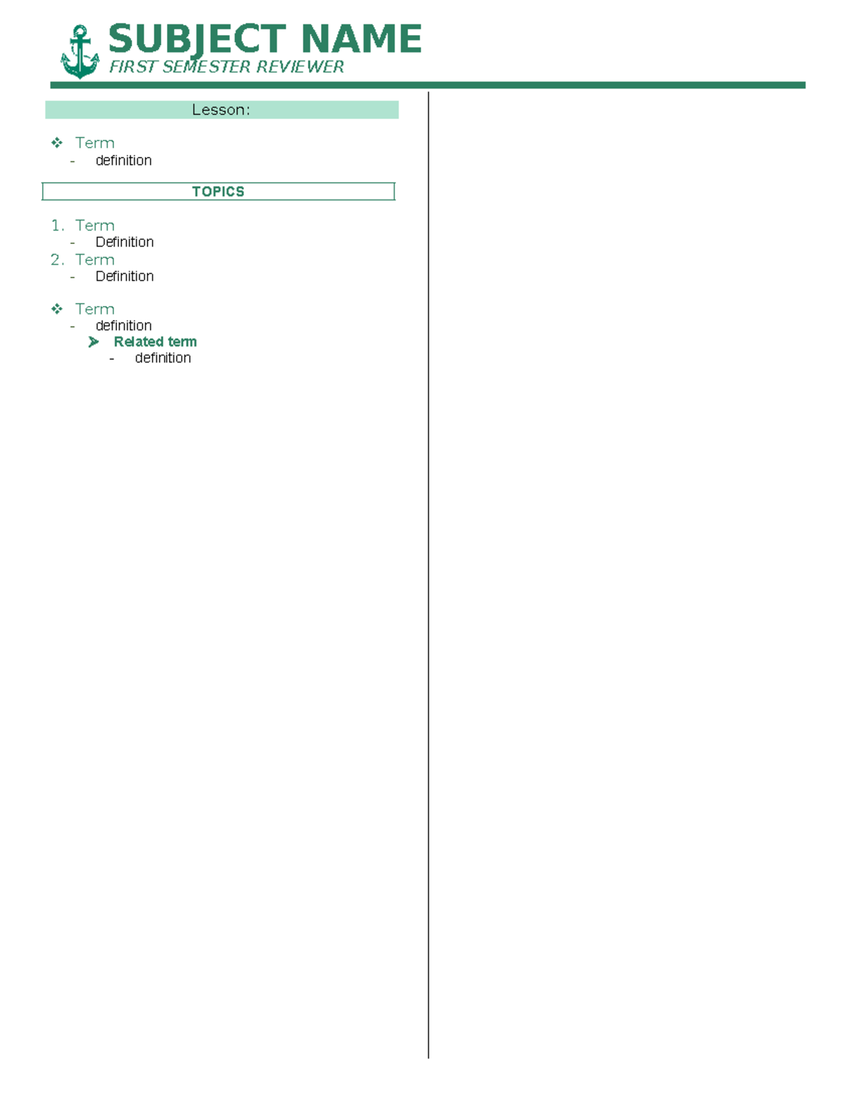 Notes Template - none - BS Civil Engineering - SUBJECT NAME FIRST ...
